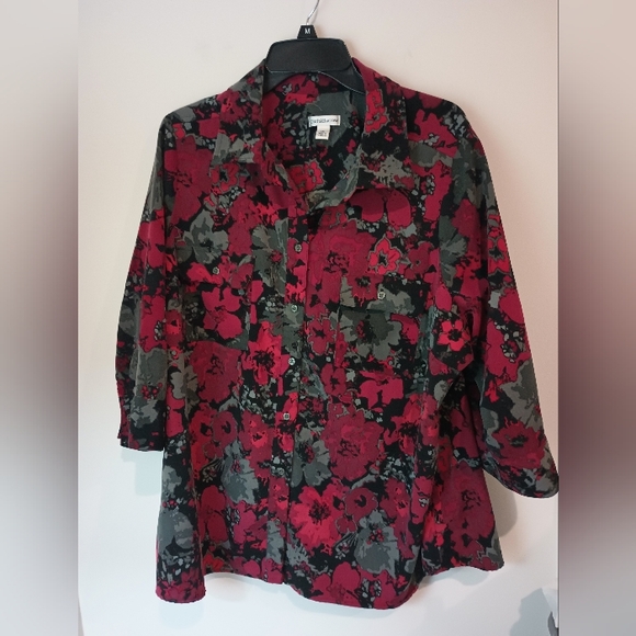 croft & barrow | Tops | Croft Barrow Red And Black Floral Button Down ...